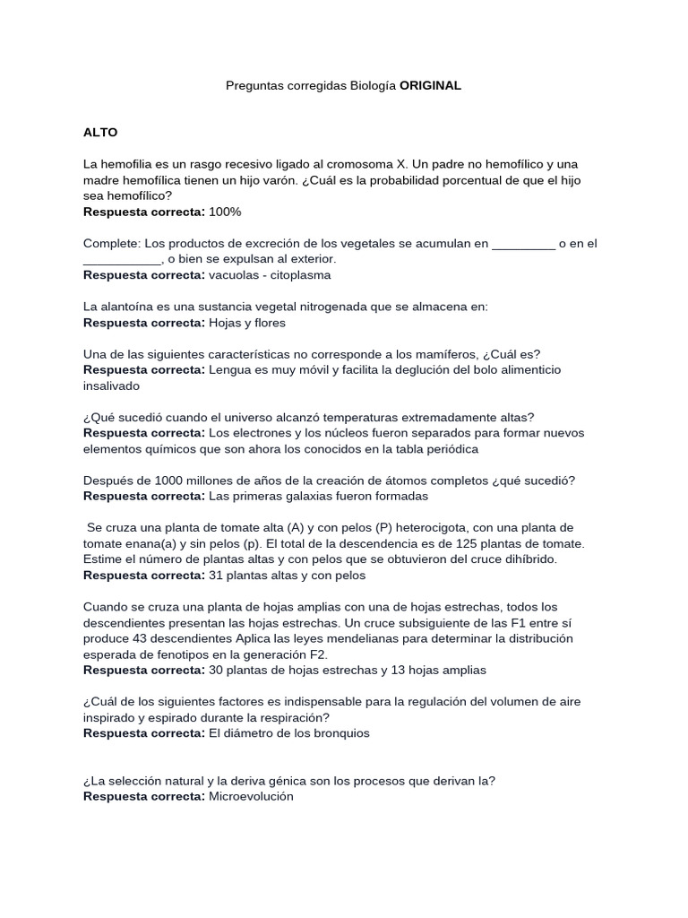 Preguntas Corregidas Biología REPRO | PDF | Plantas | Protón