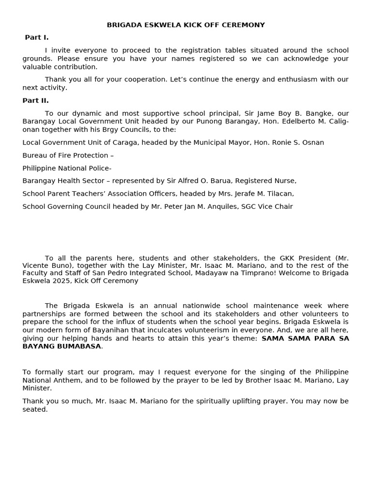 Brigada Eskwela Kick Off Ceremony | PDF