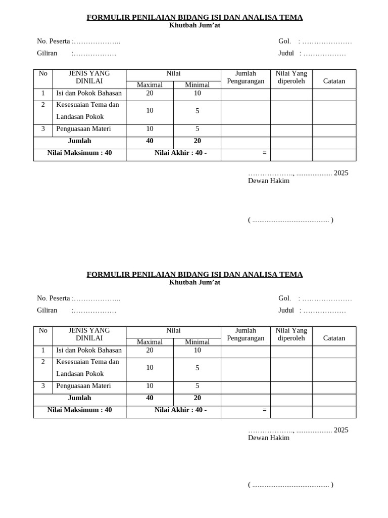 Formulir Penilaian | PDF