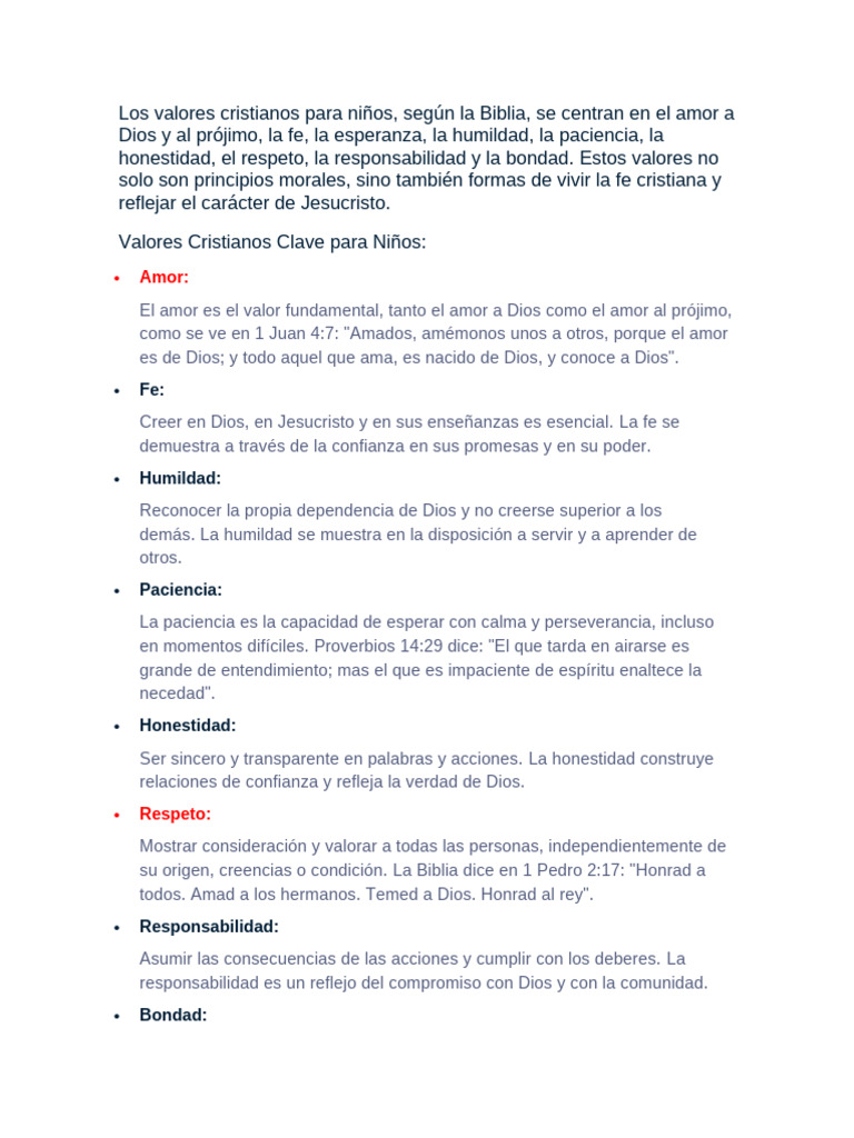 Valores Cristianos para Niños según la Biblia | PDF | Fe | Amor