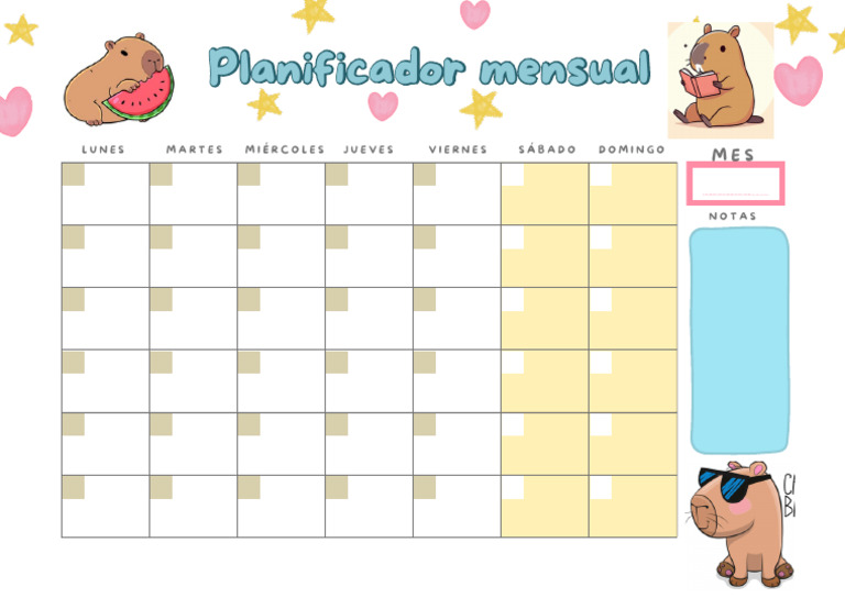 Planificador Mensual Editable Tierno Colorido | PDF