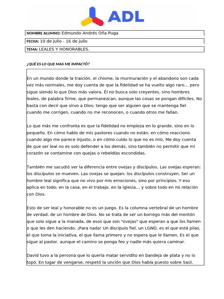 52 Tarea Leales y Honorables | PDF | David