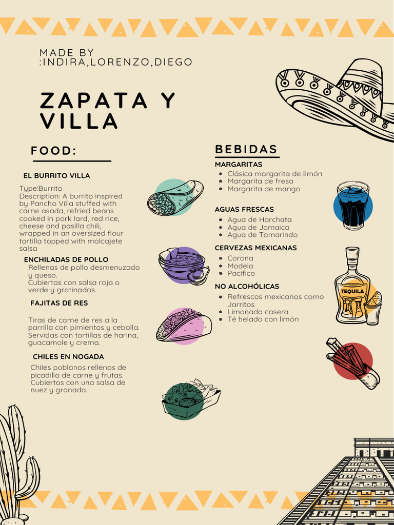 Menú Restaurante Mexicano Ilustrado Amarillo PDF | PDF