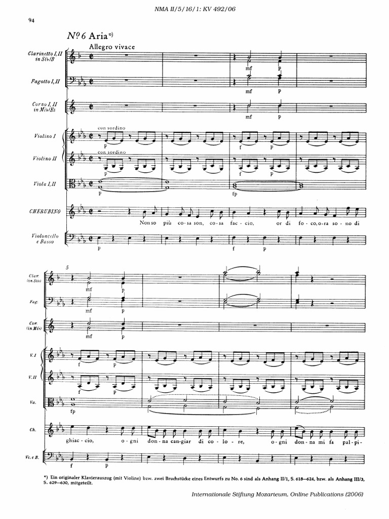 Mozart - Le Nozze Di Figaro - Non So Più Cosa Son, Cosa Faccio | PDF