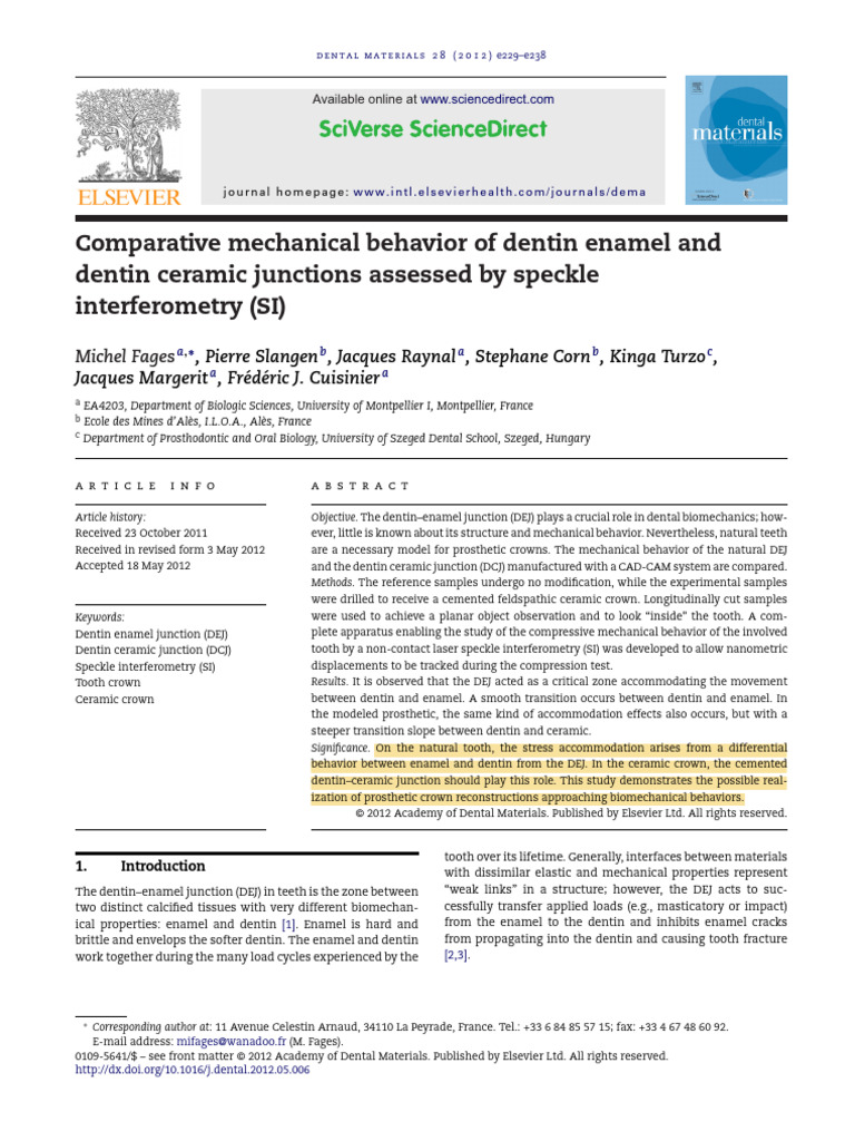 Mechanical Behavior of Dentin-Enamel Junction | PDF | Tooth Enamel | Dentin