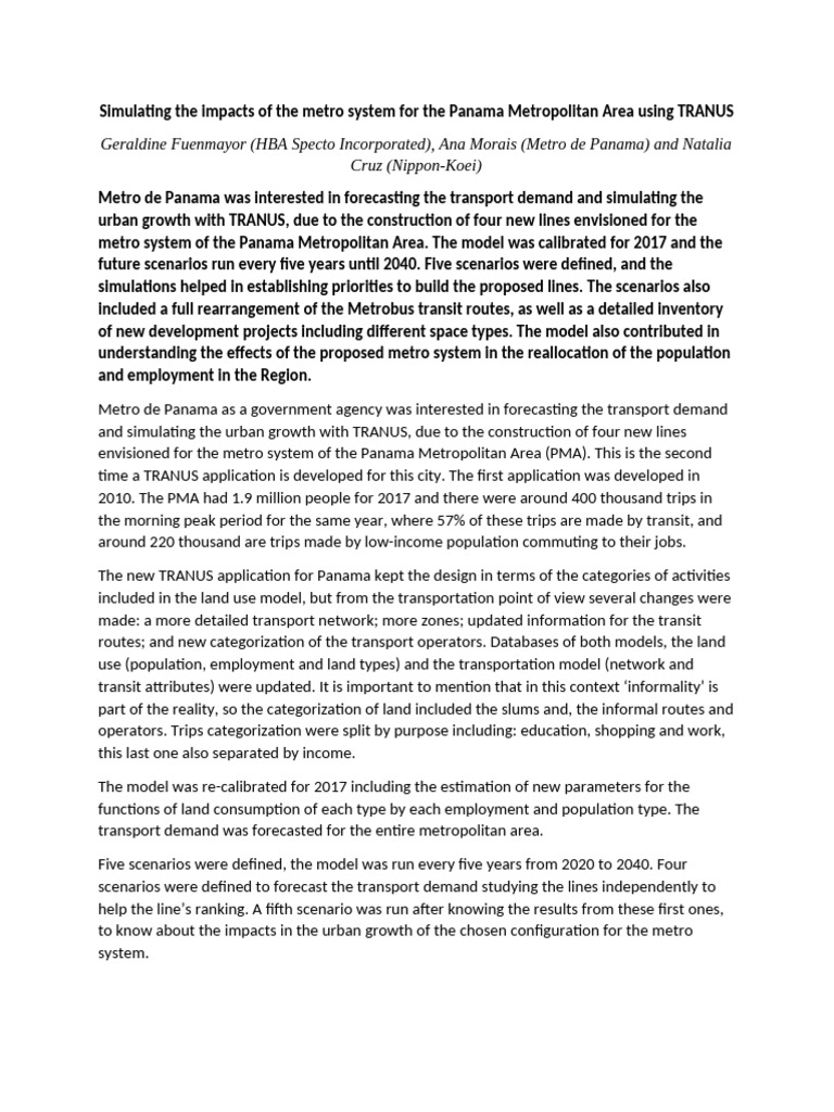 Impacts of The Metro System in Panama City With TRANUS | PDF ...