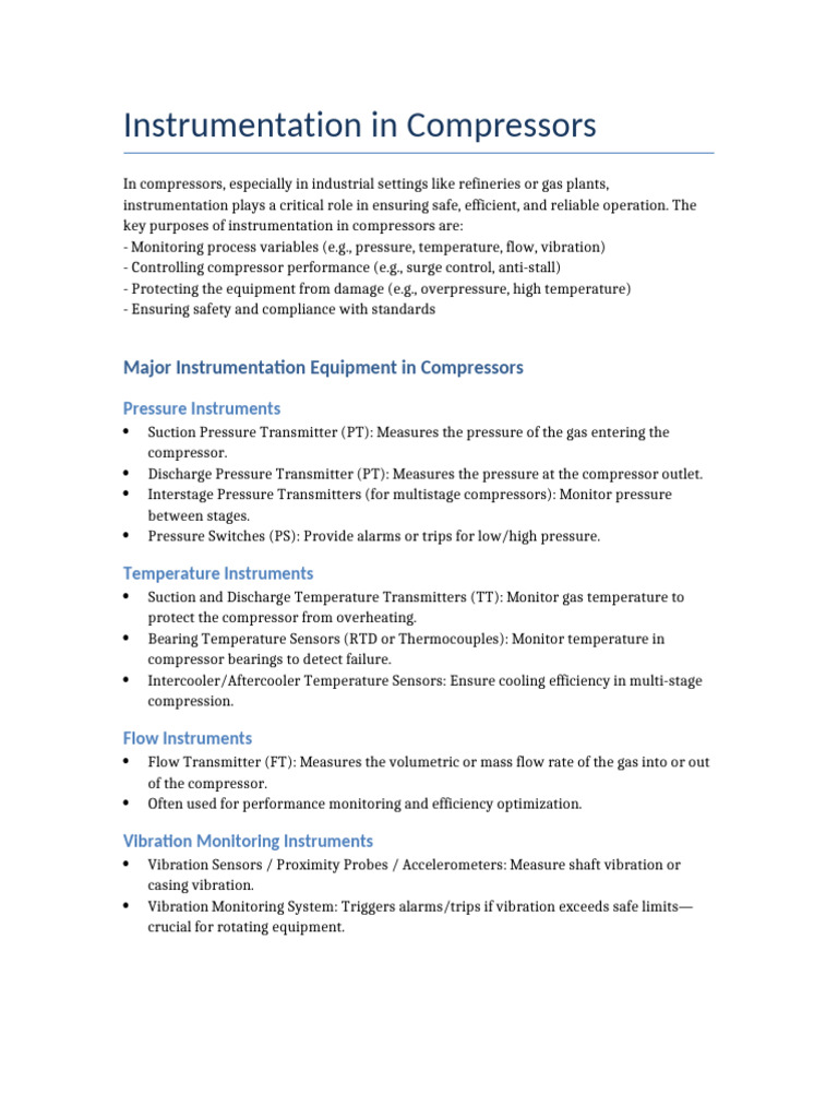 Instrumentation in Compressors | PDF | Instrumentation | Valve