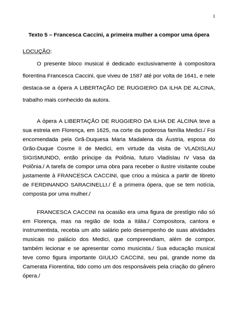 Ópera de Francesca Caccini: Libertação | PDF | Ópera