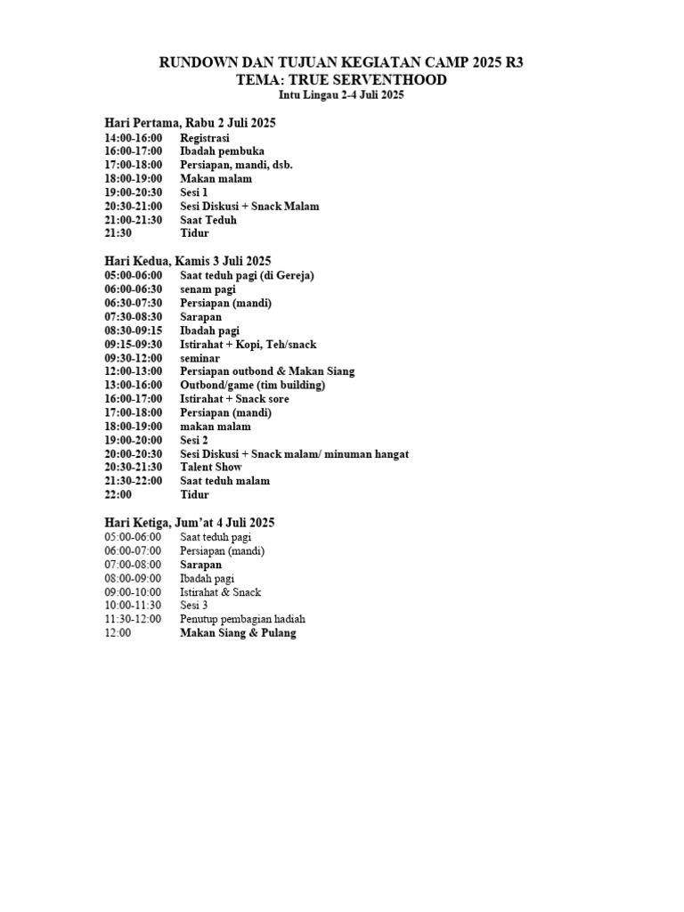 Rundown Kegiatan Camp 2025 r3 - Untuk Dibagi | PDF