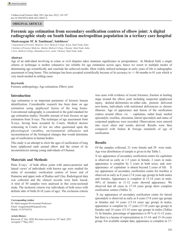m Et Al 2021 Forensic Age Estimation From Secondary Ossification ...