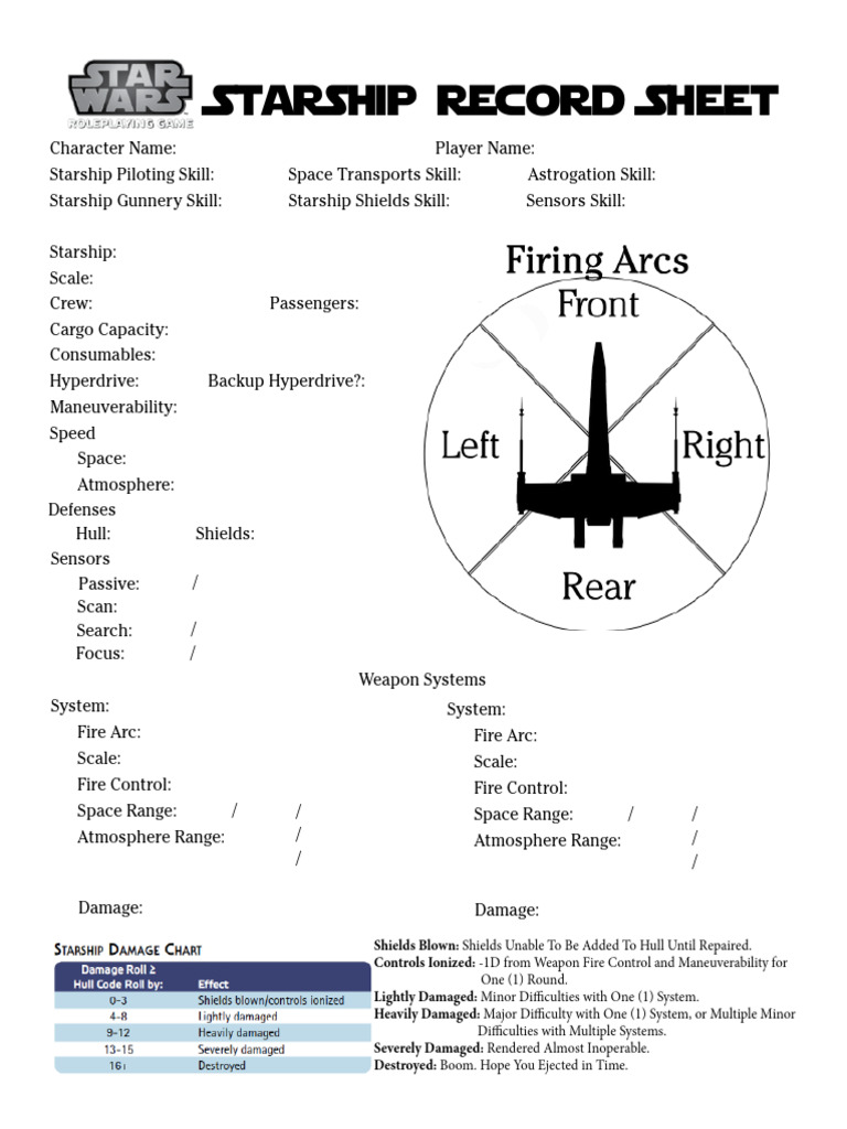 Star Wars d6 Ship Sheet | PDF