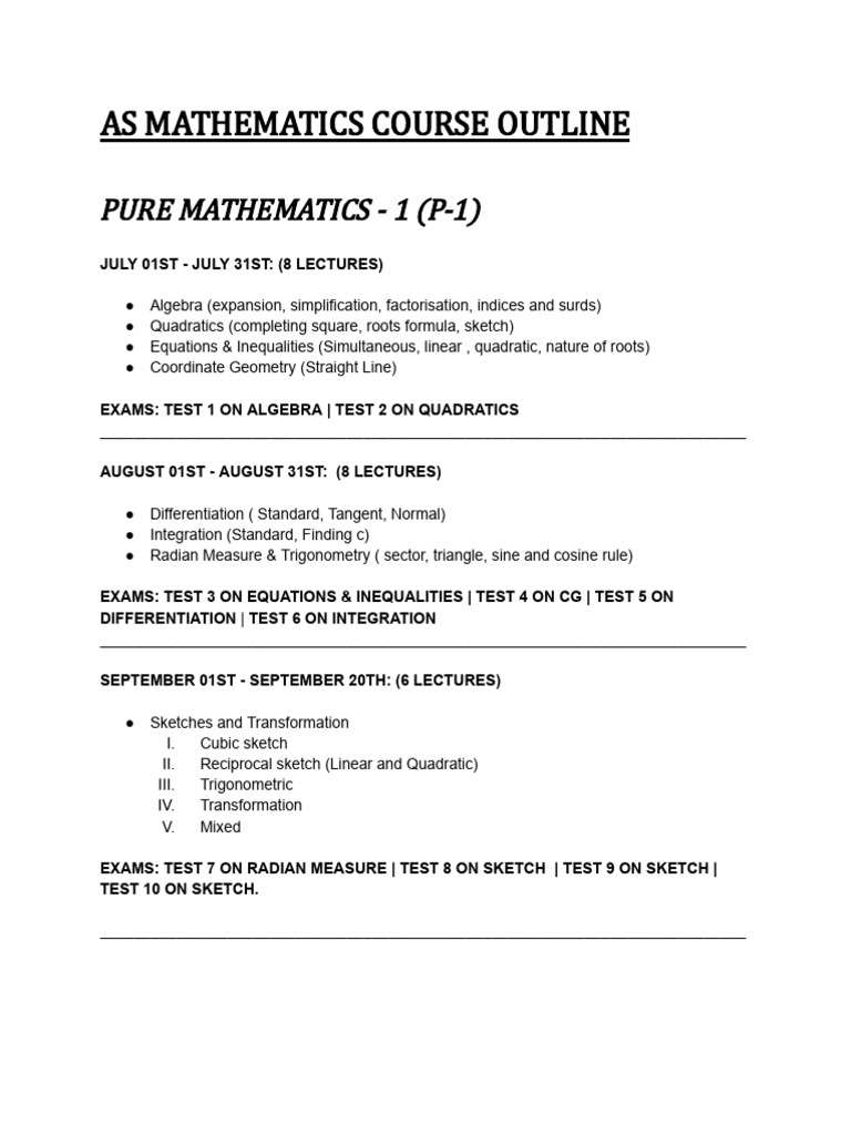 Comprehensive Mathematics Course Outline | PDF | Trigonometric ...