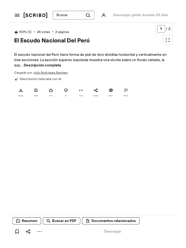 Escudo Nacional del Perú: Descripción y Símbolos | PDF