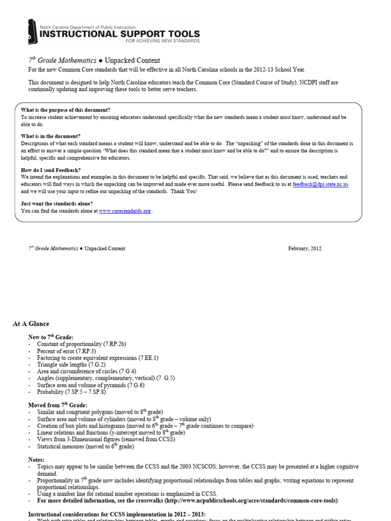 7th Grade Math Common Core Guide | PDF | Numbers | Division (Mathematics)