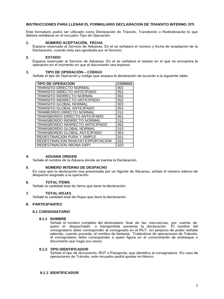 Instrucciones para DTI Aduana | PDF | aduana | Guía de carga