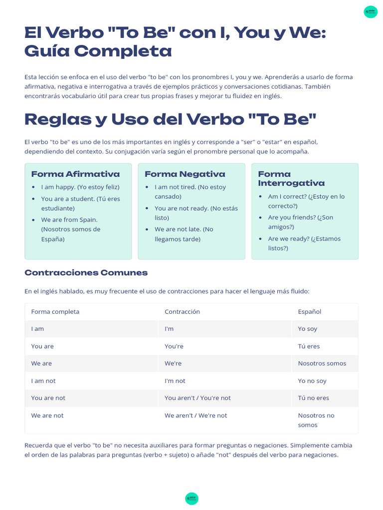 Uso del Verbo "To Be" en Inglés | PDF | Verbo | Sintaxis
