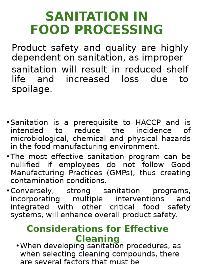Sanitation in Food Processing | PDF | Water | Soil