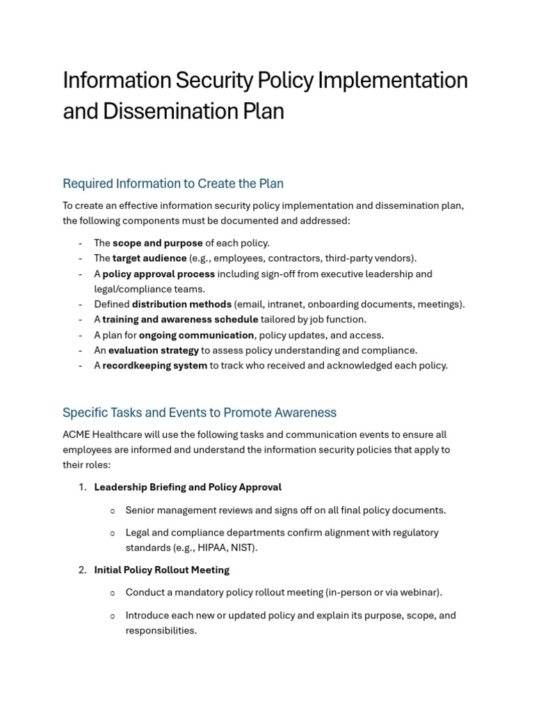 Security Policy Implementation Plan | PDF | Information Security ...