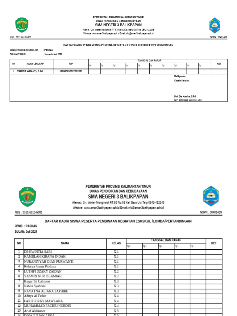 Form-Ekskul Dan Pembinaan 2025. | PDF