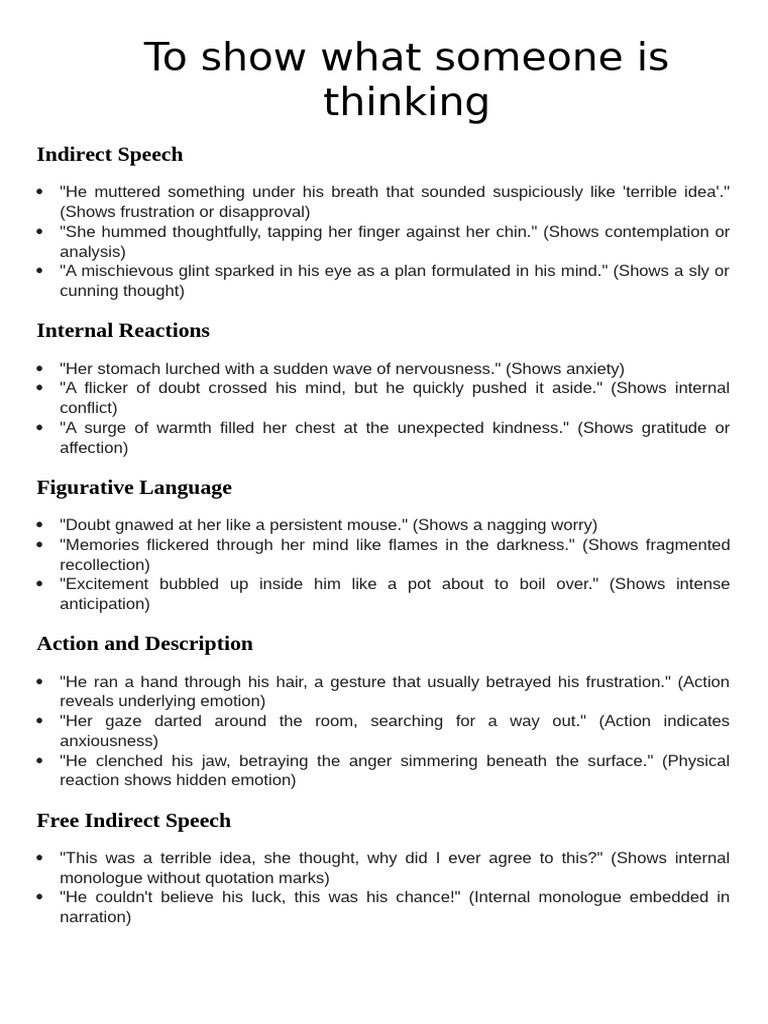 Conveying Character Thoughts in Writing | PDF