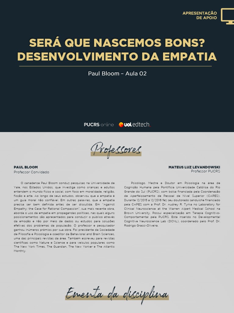 Paul Bloom Aula 02 | PDF | Emotions | Social Psychology