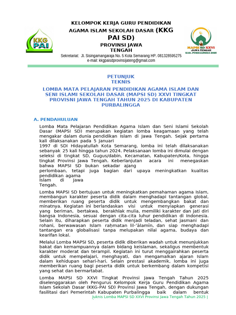 Juknis Lomba MAPSI SD 2025 Jateng | PDF