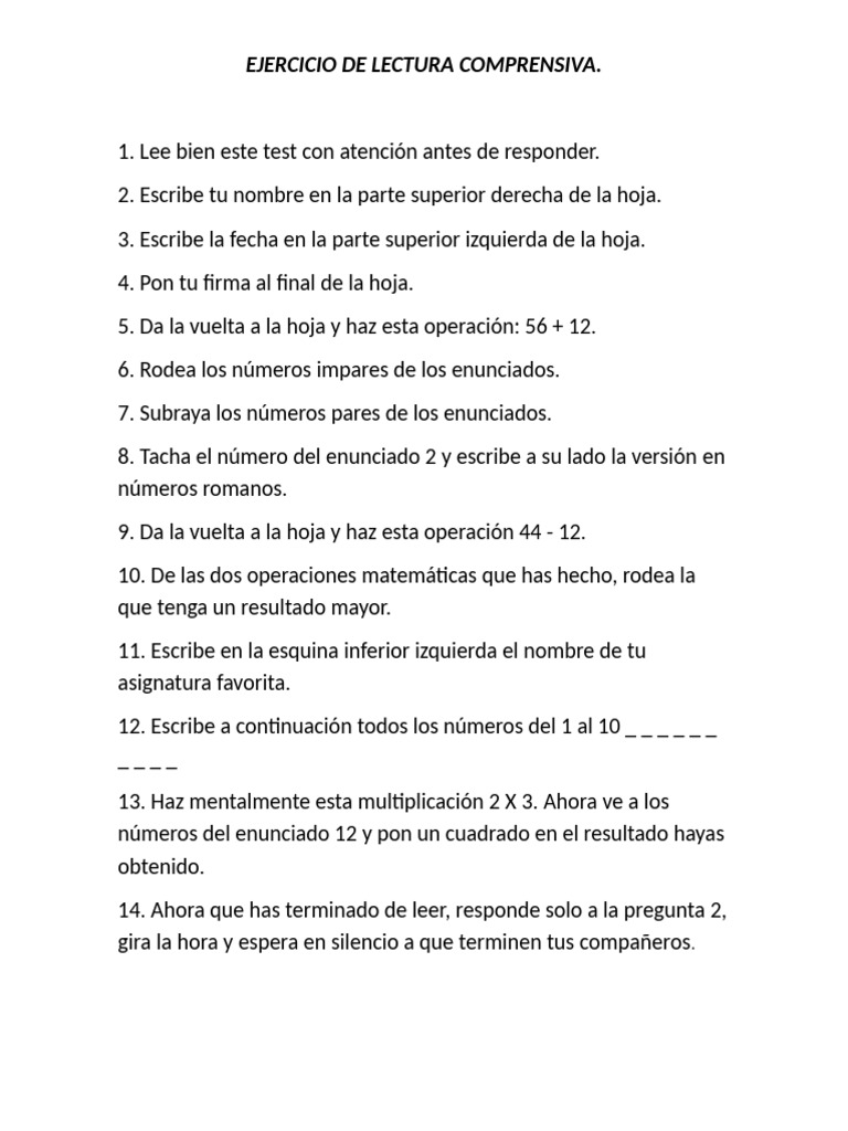 Ejercicio de Lectura Comprensiva | PDF