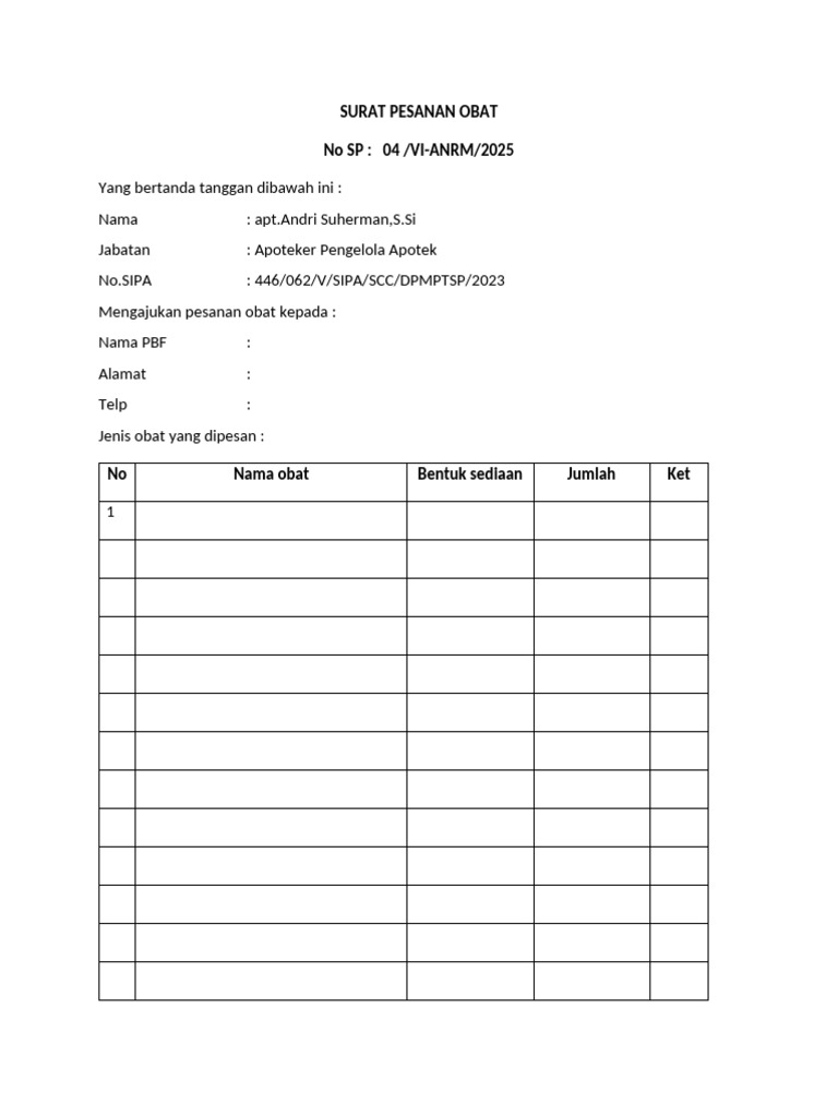Surat Pesanan Obat Reguler | PDF