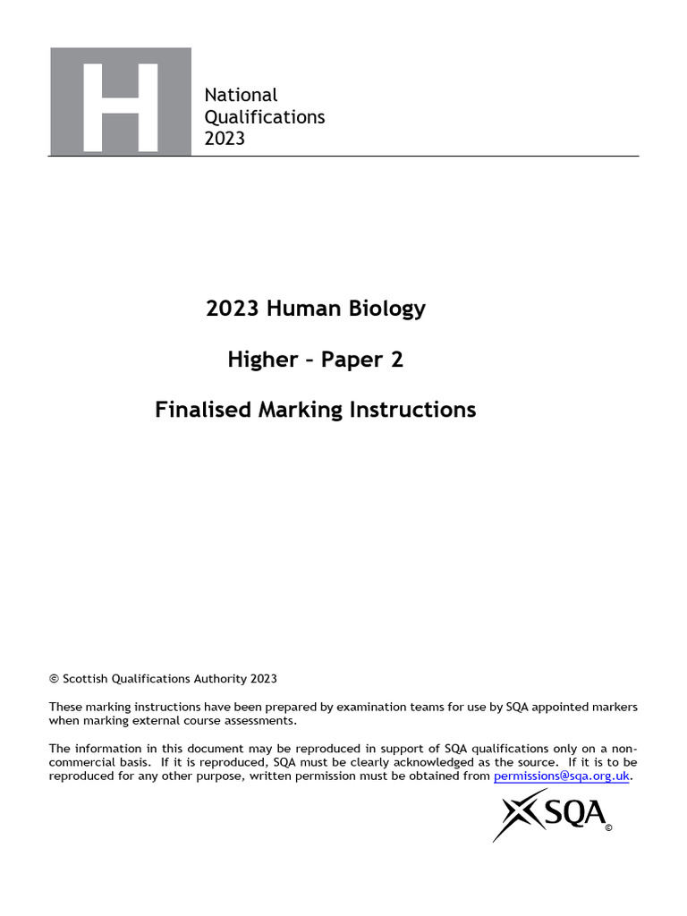 2023 Higher Human Biology Marking Guide | PDF | Neurotransmitter | Artery