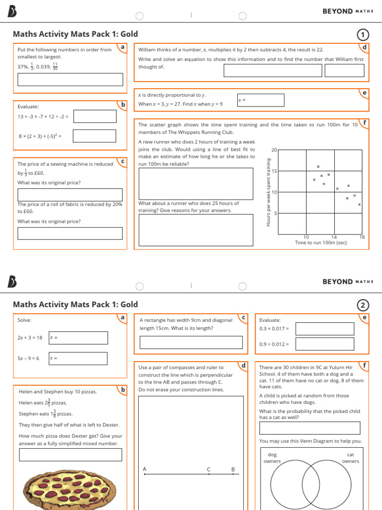4 - Maths Activity Mats Pack 1 - Higher | PDF | Mathematics