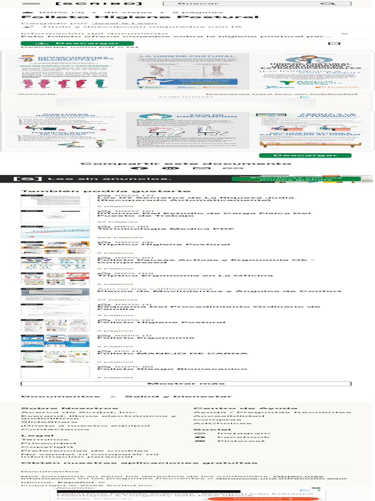 Folleto Higiene Postural PDF Dolor Lumbar La Columna Vertebral | PDF | Sensación | Trastornos ...