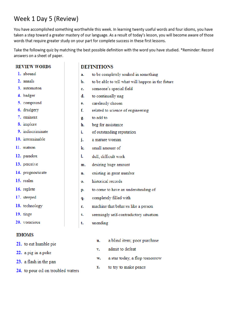 Week 1 Day 5 (Review) | PDF