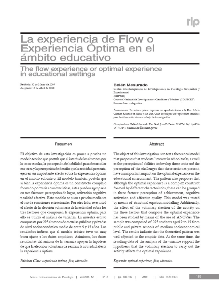 La Experiencia de Flow o Experiencia Óptima en El | PDF | Experiencia ...