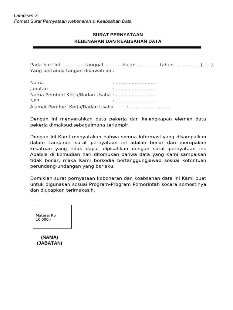Surat Pernyataan Bsu 2025 | PDF