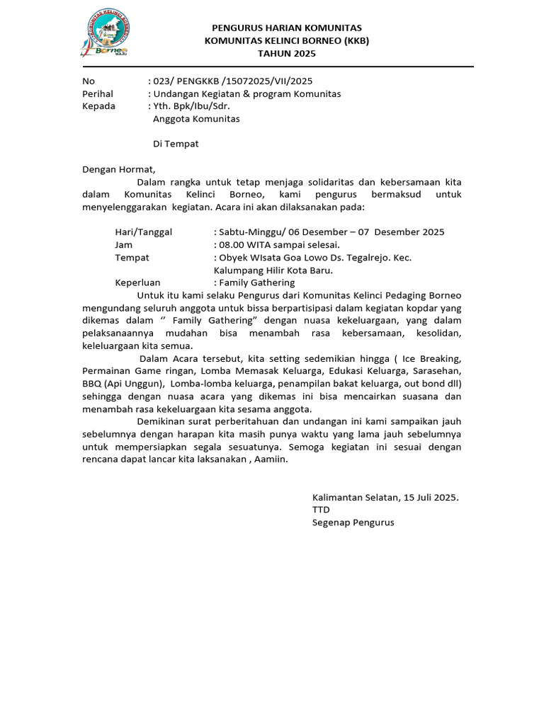 Undangan Family Gathering KKB 2025 | PDF