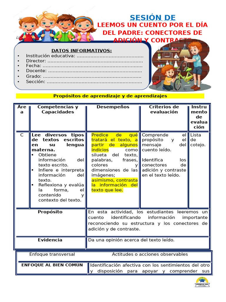 Cuento sobre el Día del Padre y Conectores | PDF | Información