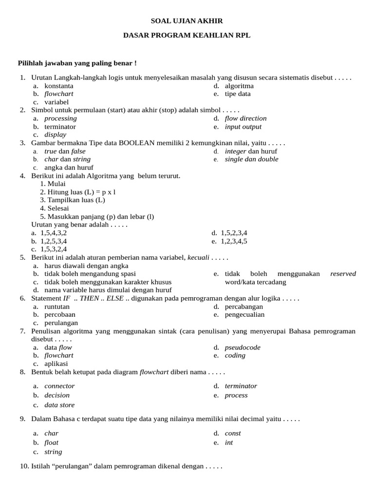 Soal Ujian Dasar Program Keahlian RPL | PDF