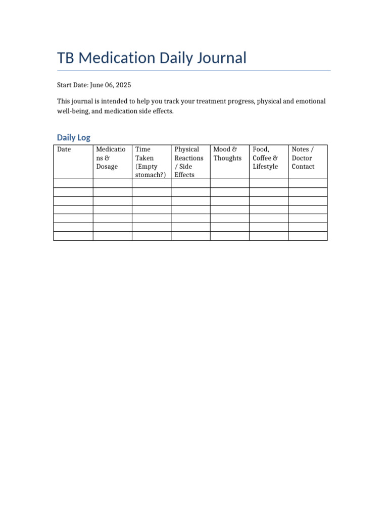 TB Medication Journal Full Template | PDF