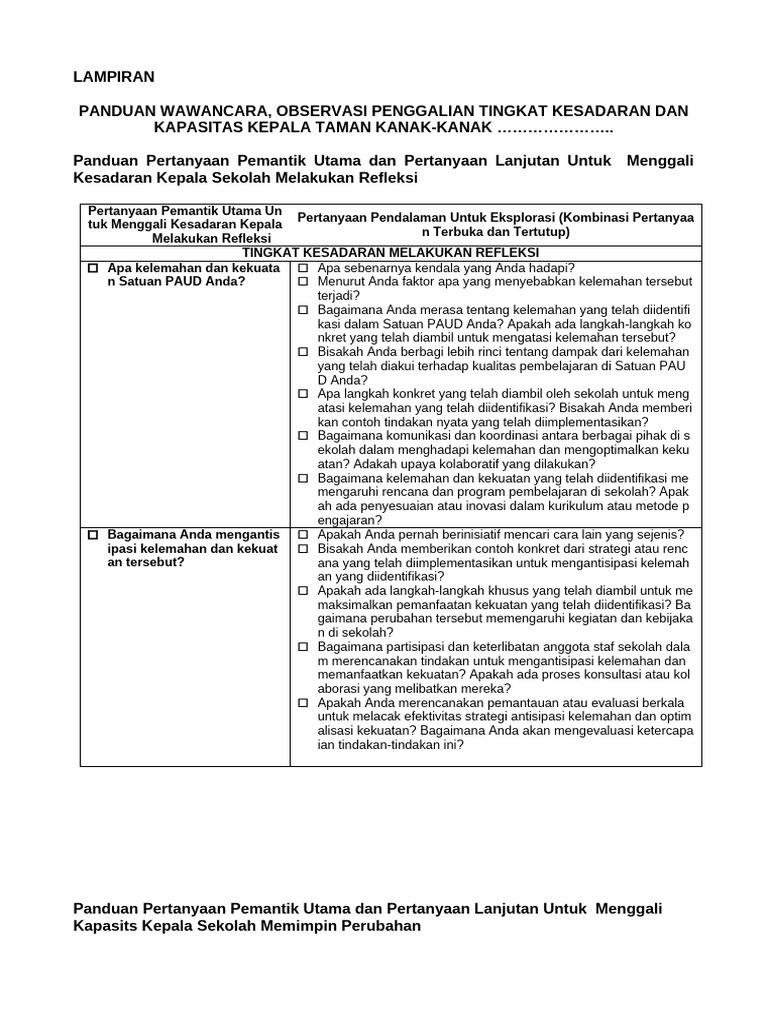 Panduan Wawancara Kepala Sekolah PAUD | PDF
