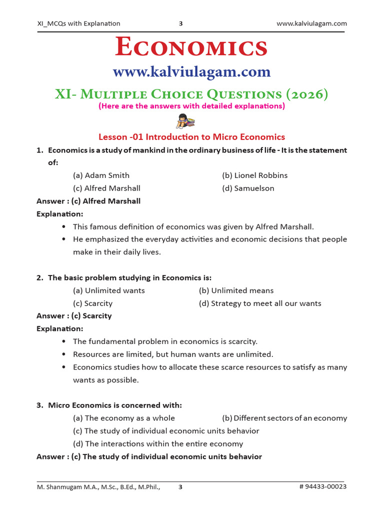 2-Lessons One Mark XI 2026 | PDF | Economics | Demand