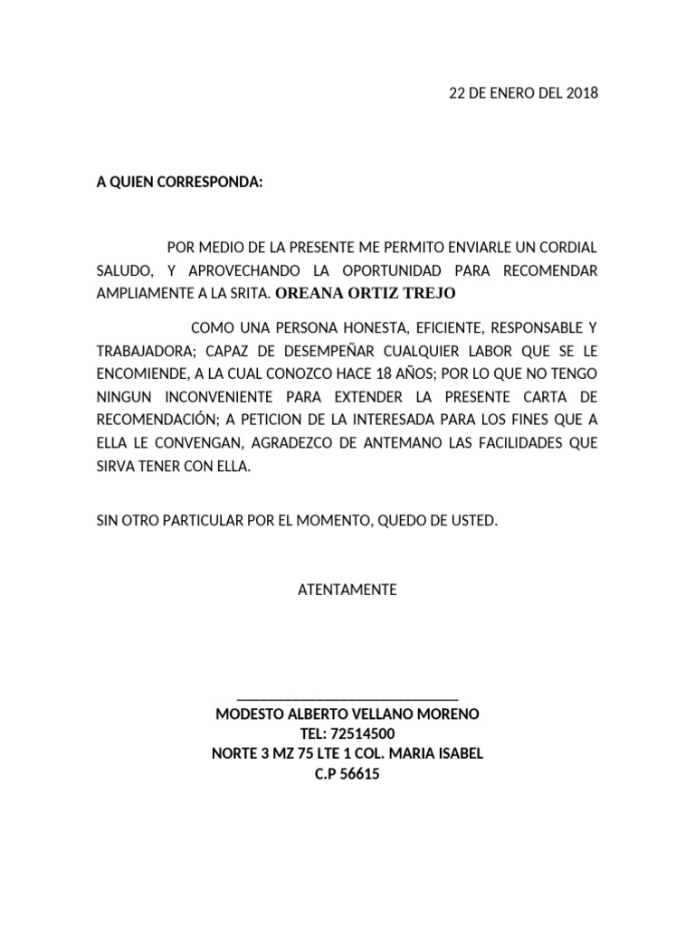 Carta Recomendacion 2 Muj | PDF