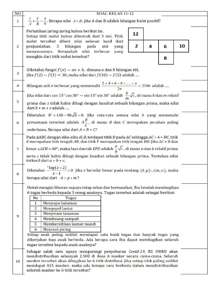 Soal Final KMS Kelas 11-12 | PDF