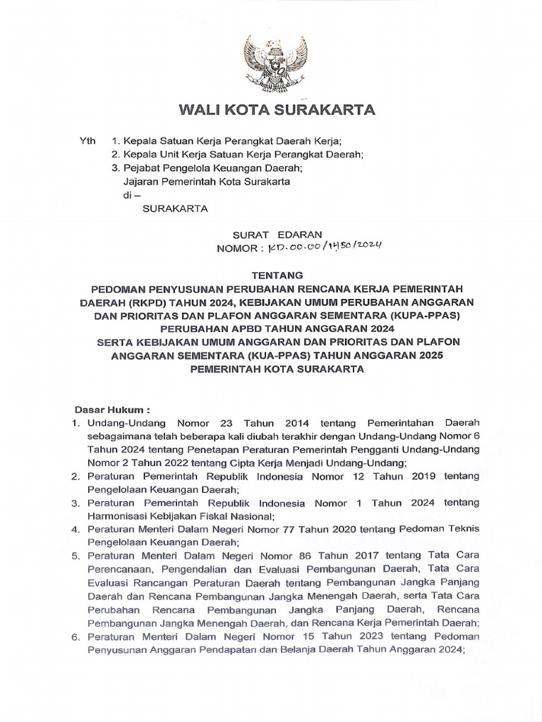 Rev - Se Penyusunan RKPD Perubahan 2024, Kupa-Ppas2024 & Kua-Ppas 2025 | PDF