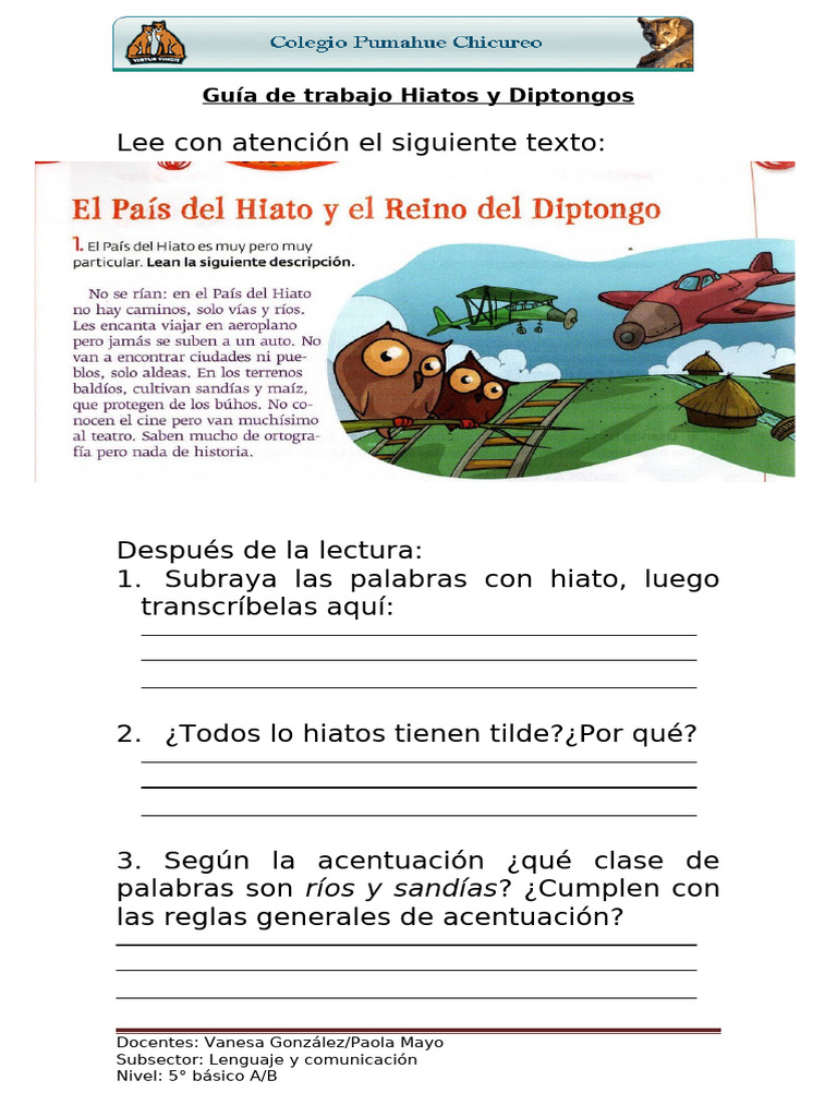 Actividades sobre Hiatos y Diptongos | PDF