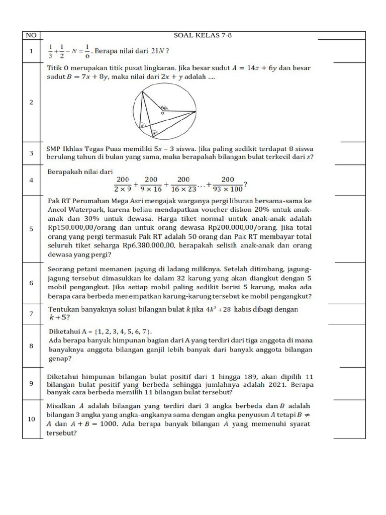Soal Final KMS Kelas 7-8 | PDF