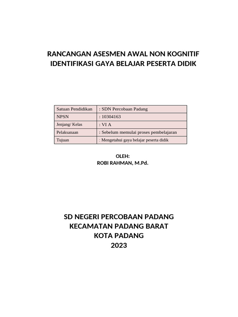 Asesmen Awal Gaya Belajar Siswa | PDF