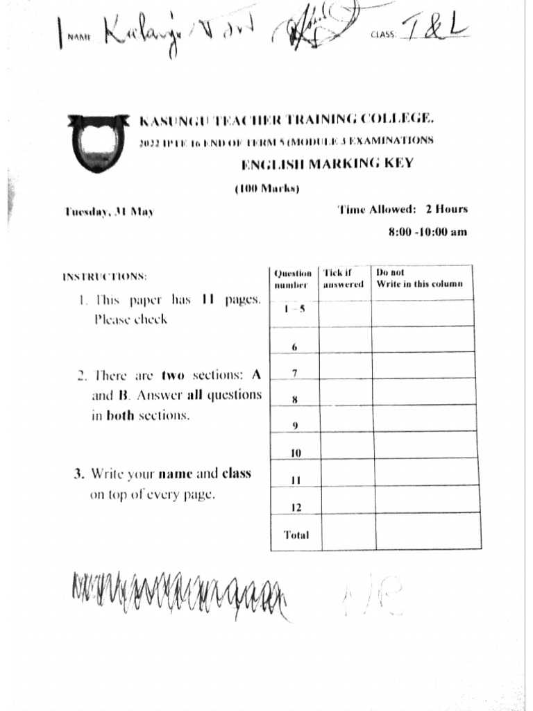 English End of Term 5 Module Exam | PDF