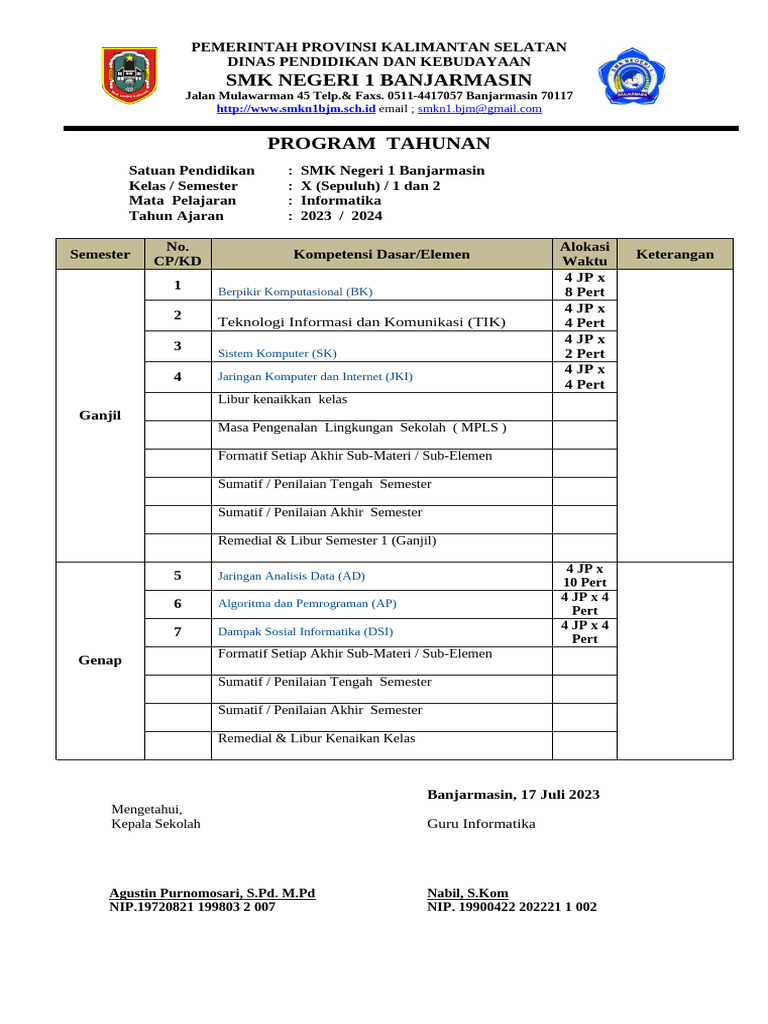 NABIL - Program Tahunan Informatika 2023-2024 | PDF