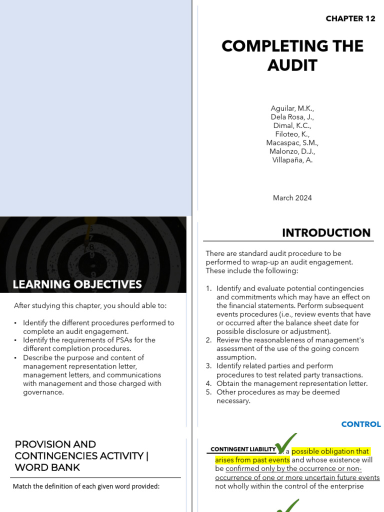 Audit Completion Procedures Overview | PDF | Going Concern | Audit