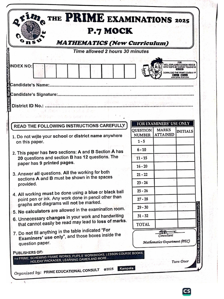Prime MTC Mock 2025 | PDF